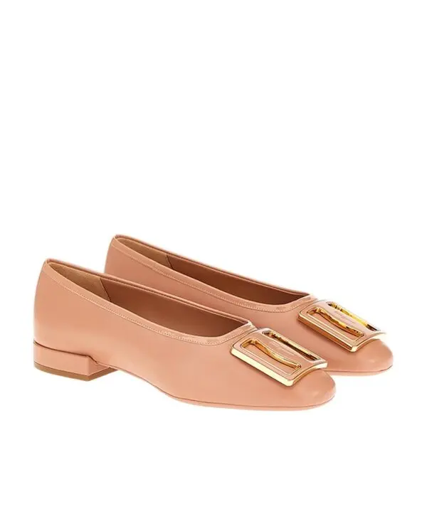 FERRAGAMO Thick Button Ballet Flats - Nude