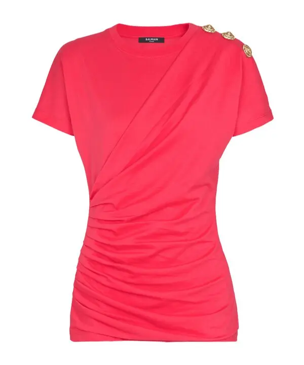 Balmain Embroidered Draped T-shirt - Pink