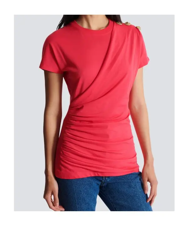 Balmain Embroidered Draped T-shirt - Pink