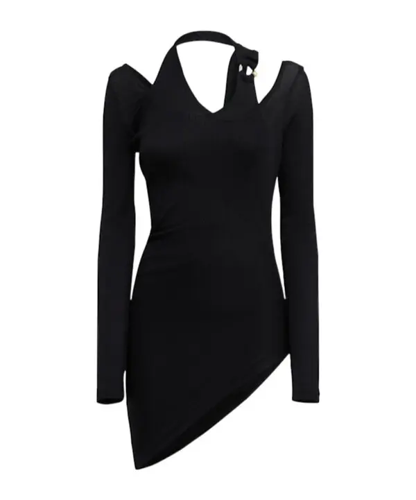 JEAN PAUL GAULTIER Ribbed Cotton Twisted Double-layer Top - Black