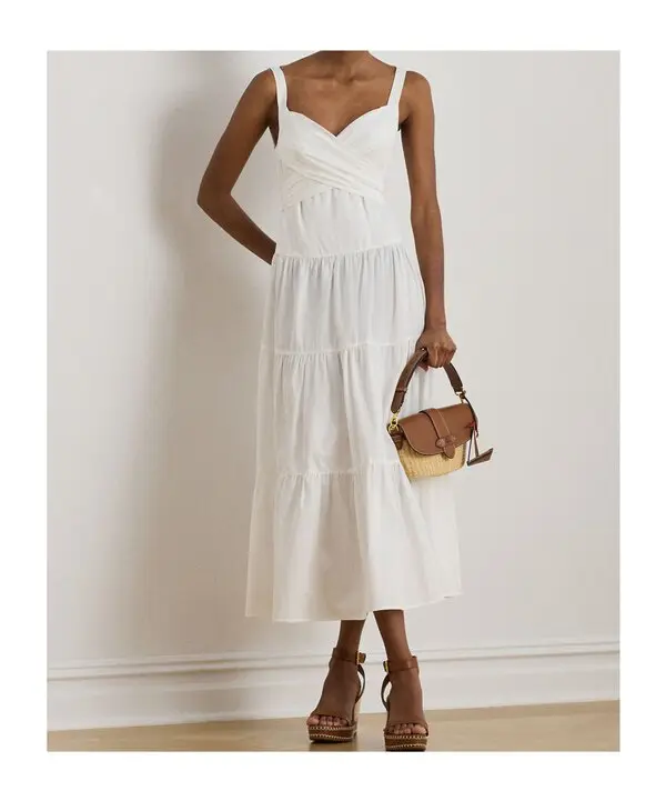 Ralph Lauren Sleeveless Cross-over Detailed Tiered Midi Dress