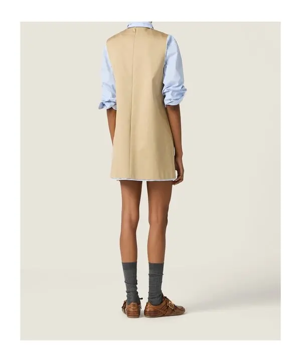 Miu Miu Sleeveless Chino Dress With Embroidered Logo - Cord