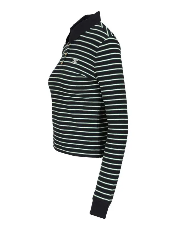Celine Triomphe Striped Long Sleeve Polo Shirt
