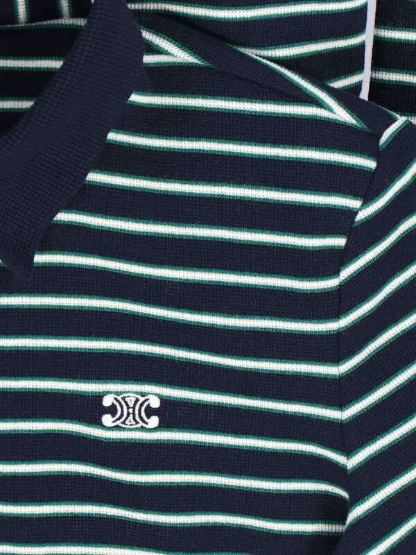 Celine Triomphe Striped Long Sleeve Polo Shirt