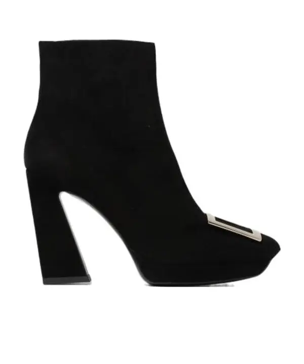ROGER VIVIER Suede Platform Ankle Boots With Metal Buckle