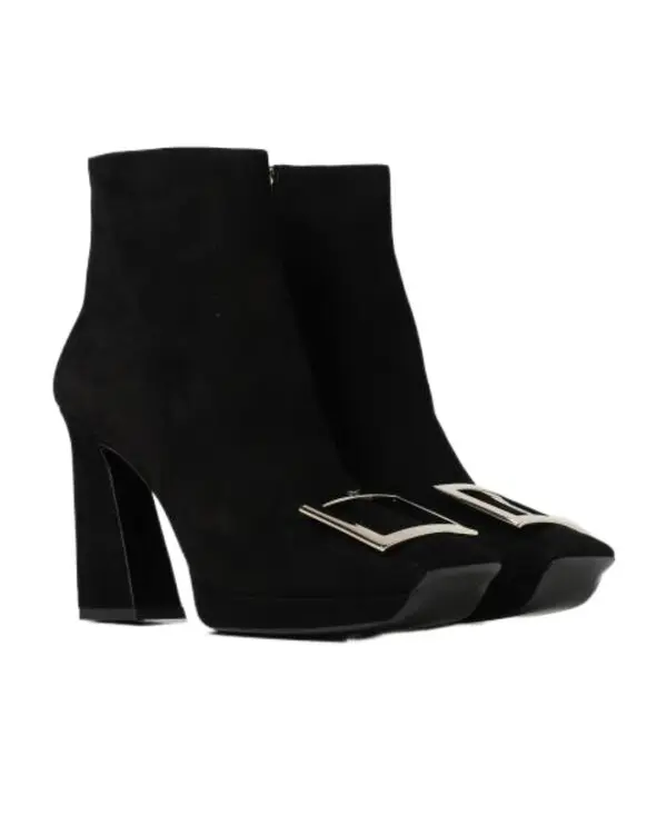 ROGER VIVIER Suede Platform Ankle Boots With Metal Buckle