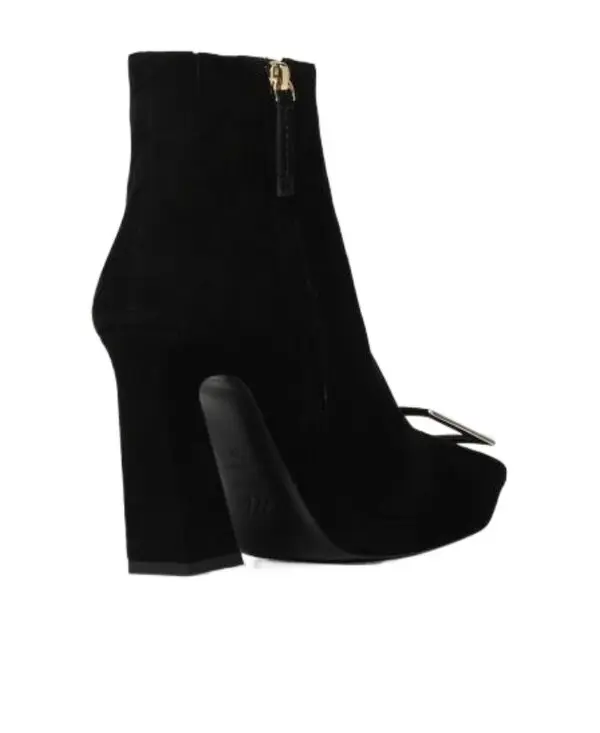 ROGER VIVIER Suede Platform Ankle Boots With Metal Buckle