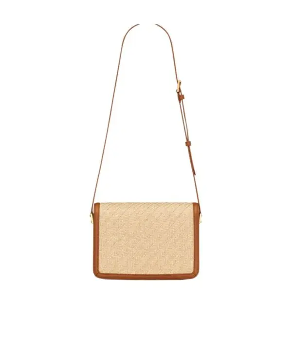 Saint Laurent Solferino Medium Satchel In Raffia And Vegetable-tanned Leather - Nude