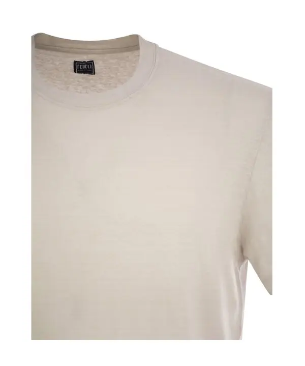 Fedeli Stretch Linen Short-sleeve T-shirt - Nude