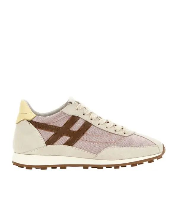Hogan Athletic Lace-up Sneakers With H Studded Sole - Yellow Powder And Beige