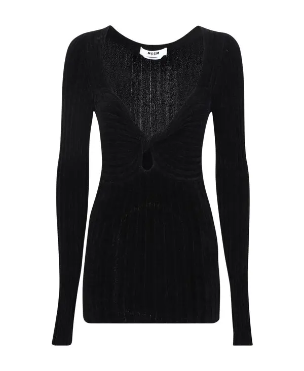 MSGM Knot Detailed Slim Fit Fine Knit Long Sleeve Top