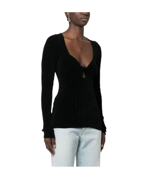 MSGM Knot Detailed Slim Fit Fine Knit Long Sleeve Top