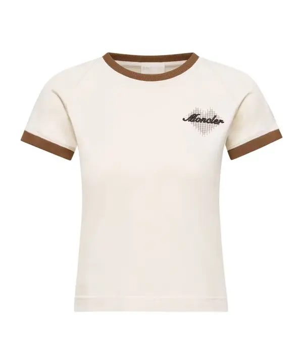Moncler Logo Embroidered Crewneck T-shirt - Beige