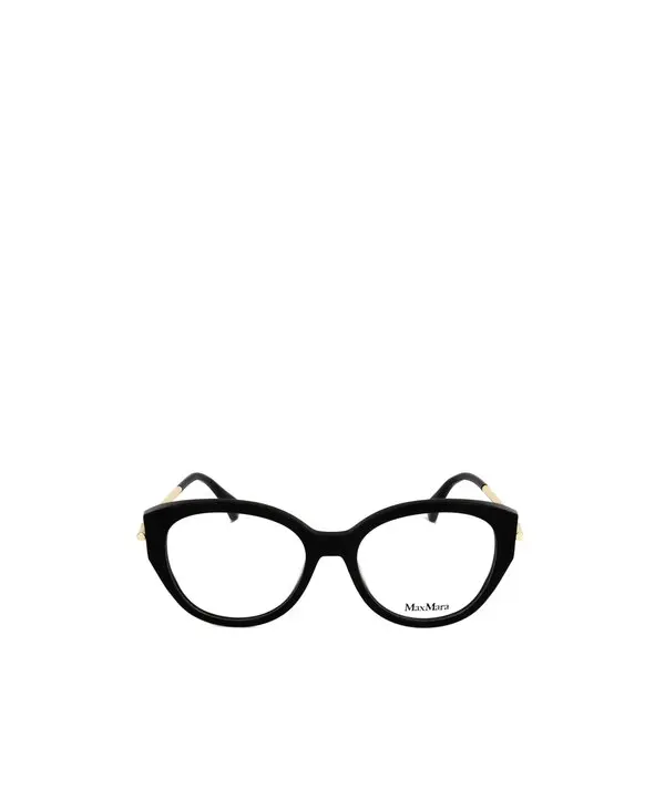 Max Mara Logo Engraved Round Frame Eyeglasses - Black