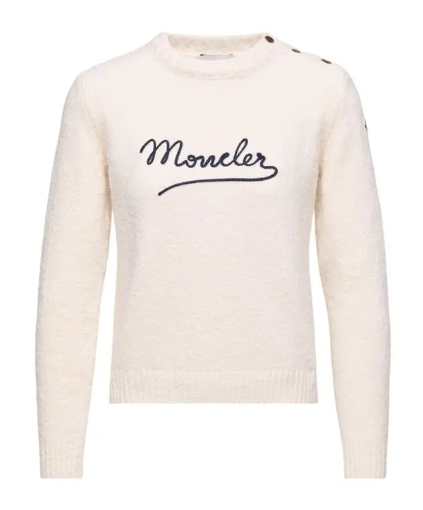 Moncler Embroidered Logo Crew Neck Jumper - White