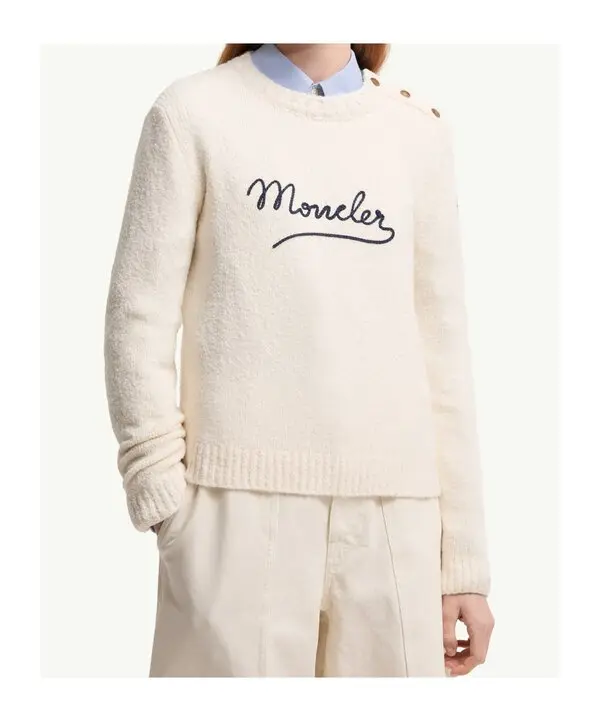 Moncler Embroidered Logo Crew Neck Jumper - White