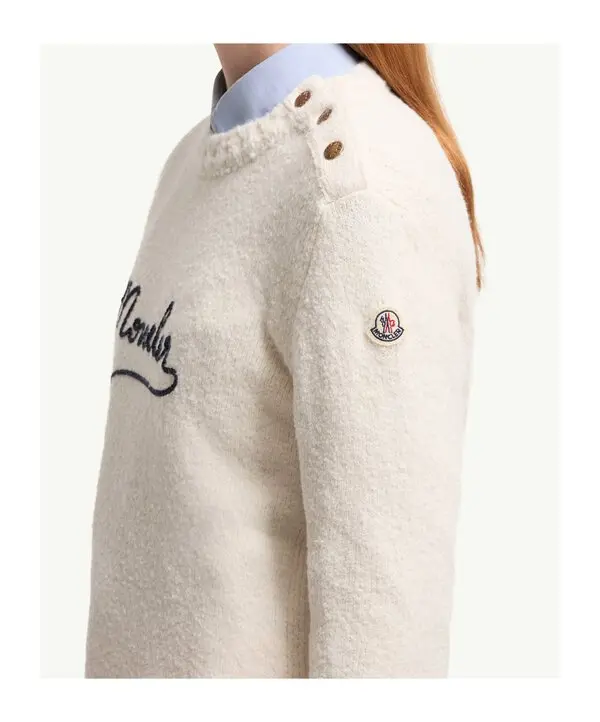 Moncler Embroidered Logo Crew Neck Jumper - White