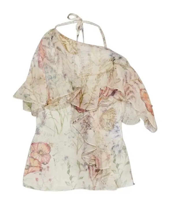 Alexander McQueen Ruffled Floral-print One-shoulder Top