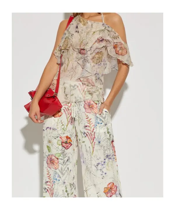 Alexander McQueen Ruffled Floral-print One-shoulder Top