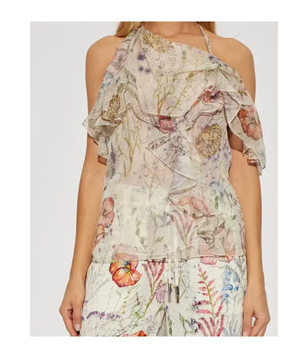 Alexander McQueen Ruffled Floral-print One-shoulder Top