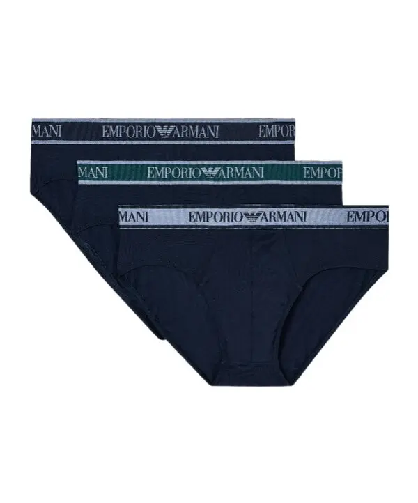 Emporio Armani Three-pack Of Briefs With Core Logo Waistband - Blue
