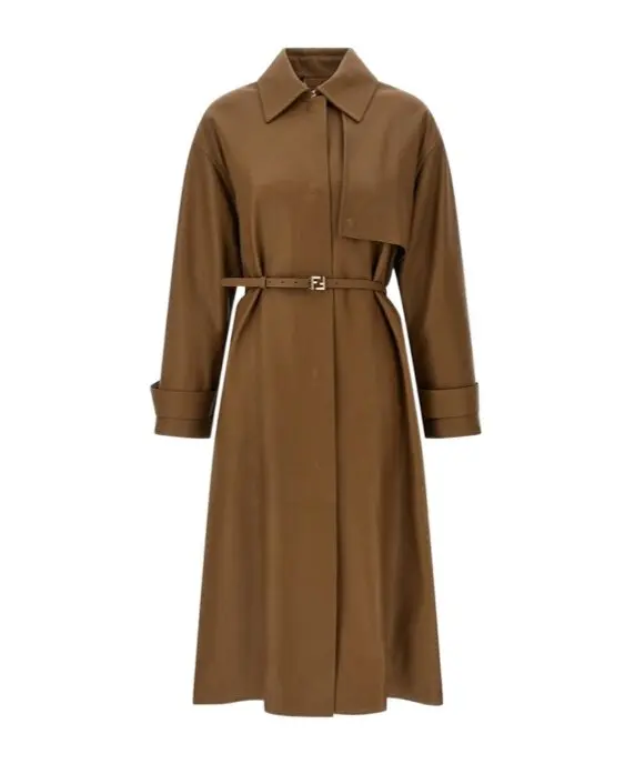 Fendi Belted Midi Trench Coat - Brown