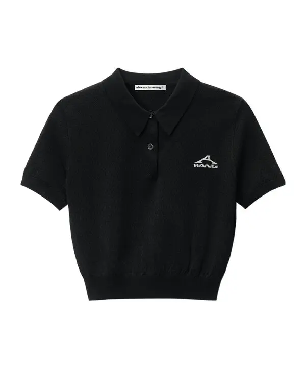 Alexander Wang 3d Logo Mesh Cropped Polo Shirt