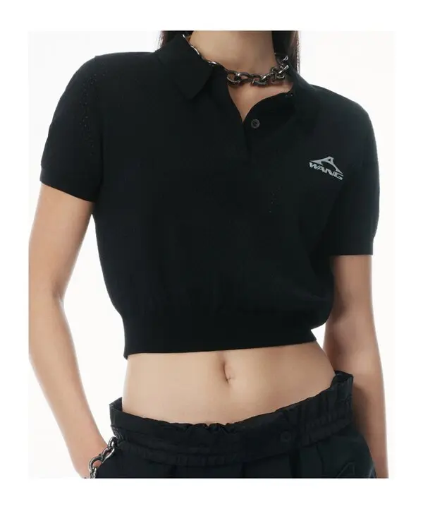 Alexander Wang 3d Logo Mesh Cropped Polo Shirt