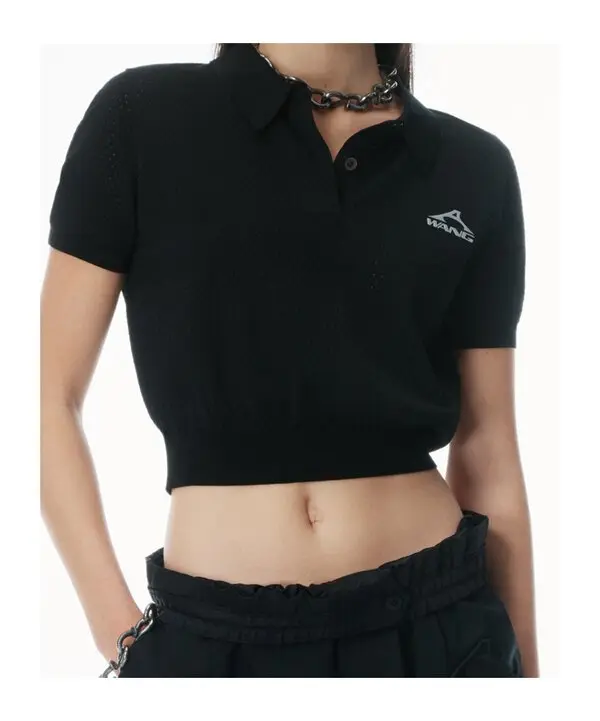 Alexander Wang 3d Logo Mesh Cropped Polo Shirt