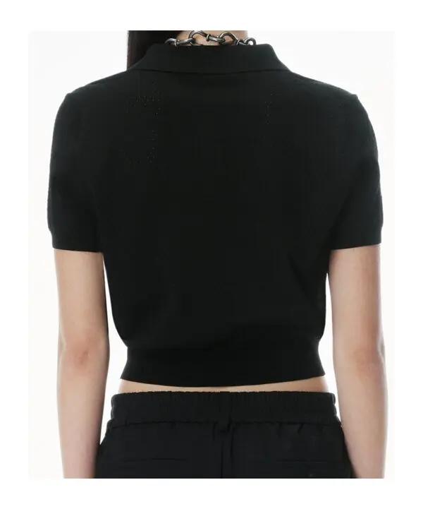 Alexander Wang 3d Logo Mesh Cropped Polo Shirt