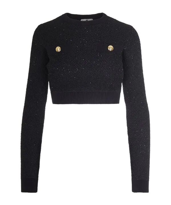 Elisabetta Franchi Sequined Knit Top - Black