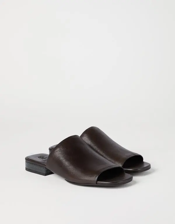 Brunello Cucinelli Monili Embellished Leather Mules - Cocoa