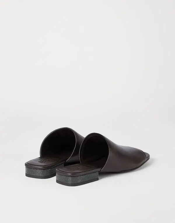 Brunello Cucinelli Monili Embellished Leather Mules - Cocoa