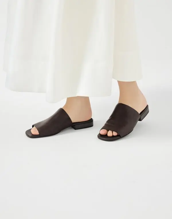 Brunello Cucinelli Monili Embellished Leather Mules - Cocoa