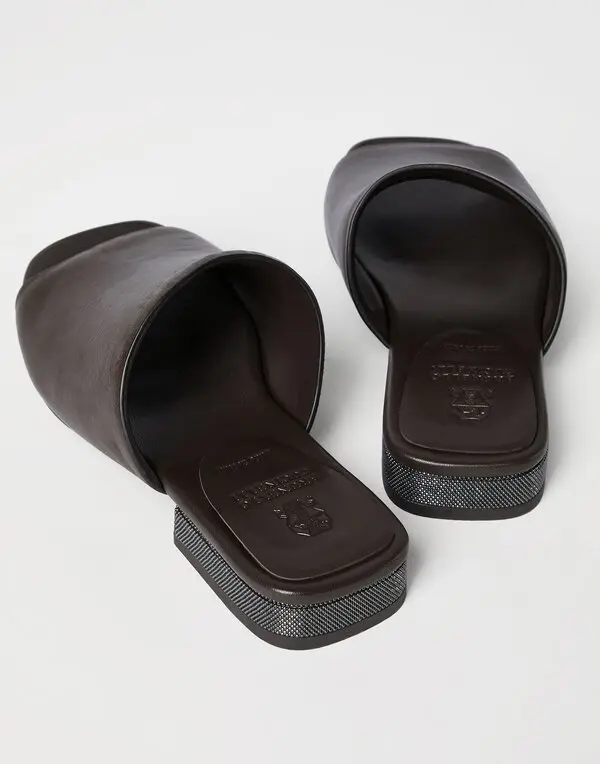 Brunello Cucinelli Monili Embellished Leather Mules - Cocoa
