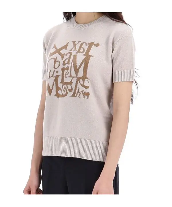 Max Mara Logo Intarsia Crewneck Top - Nude