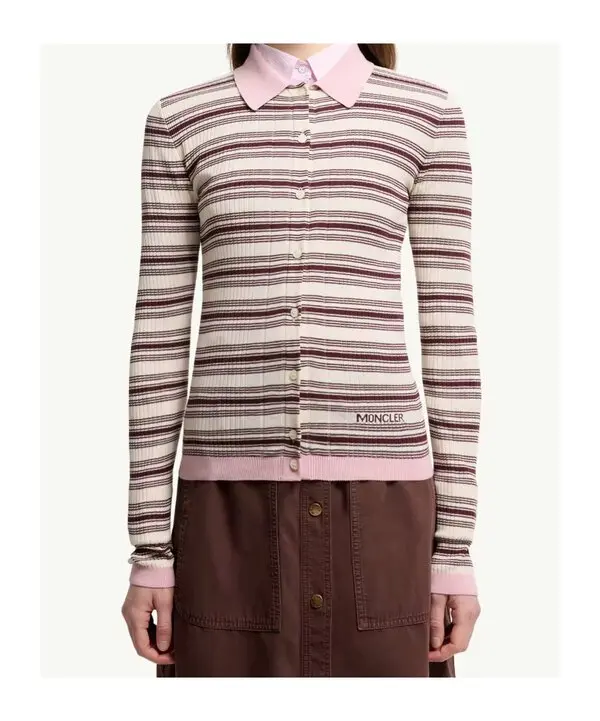 Moncler Striped Long-sleeve Knitted Polo Top