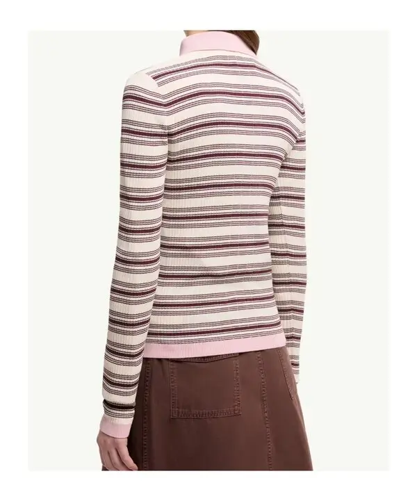 Moncler Striped Long-sleeve Knitted Polo Top