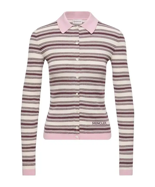 Moncler Striped Long-sleeve Knitted Polo Top - Multicolor