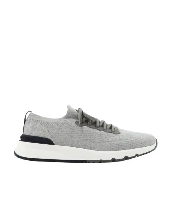 Brunello Cucinelli Knitted Lace-up Sneakers - Gray