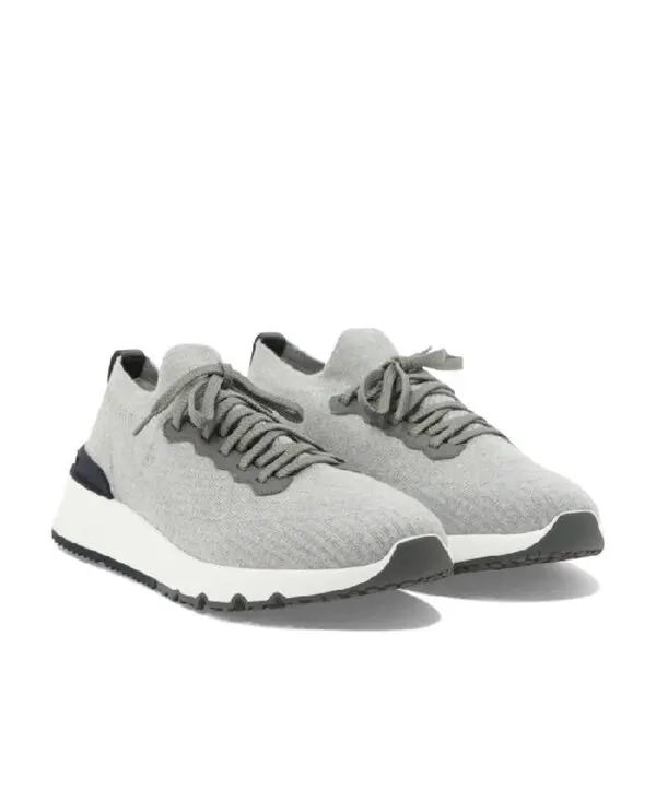 Brunello Cucinelli Knitted Lace-up Sneakers - Gray