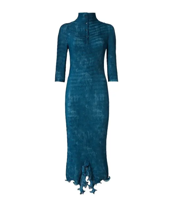 Fendi Printed Asymmetric-hem High-neck Midi Dress - Blue
