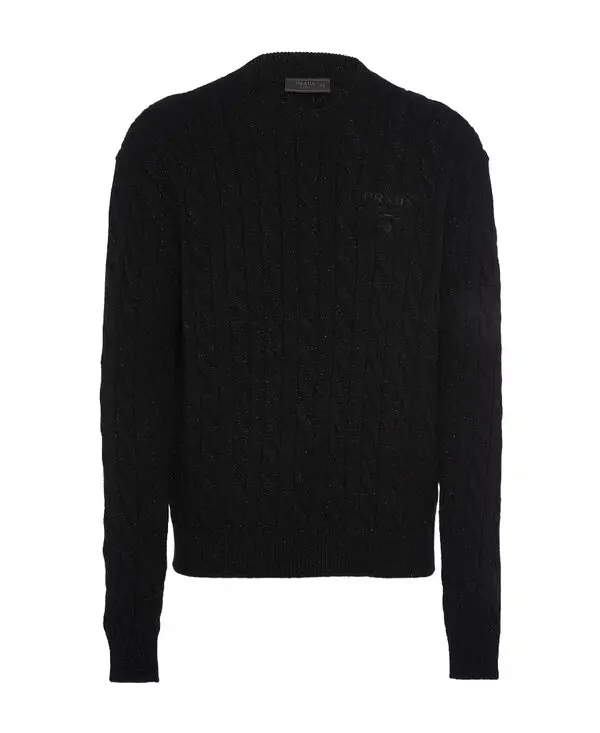 Prada Cable-knit Crewneck Sweater - Black