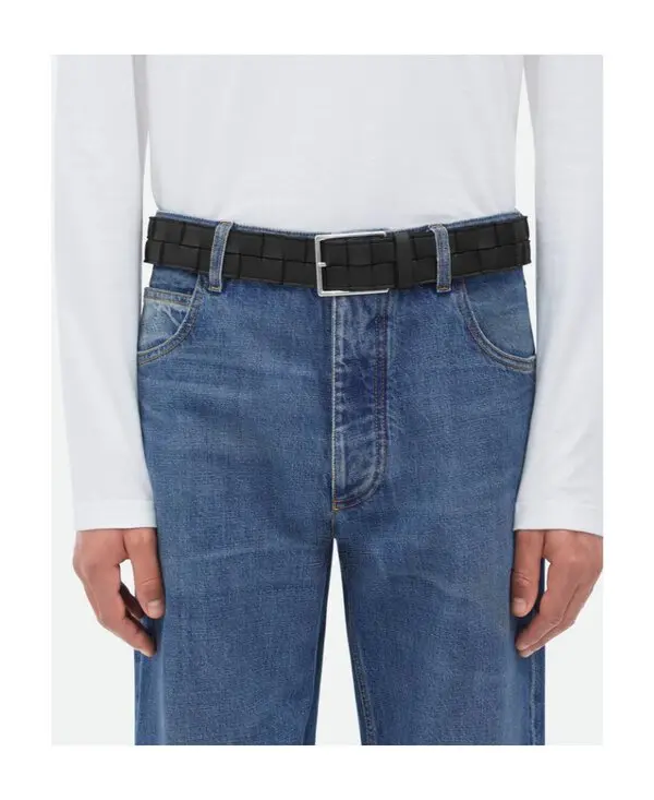 Bottega Veneta Logo Woven Belt - Black