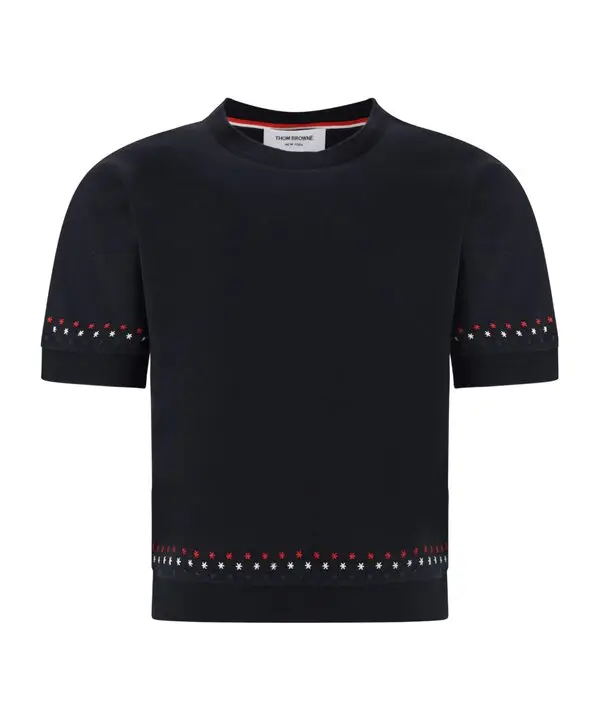Thom Browne Short Sleeve T-shirt With Snowflake Print - Black