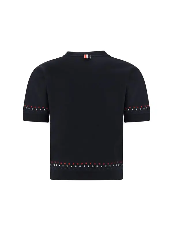 Thom Browne Short Sleeve T-shirt With Snowflake Print - Black