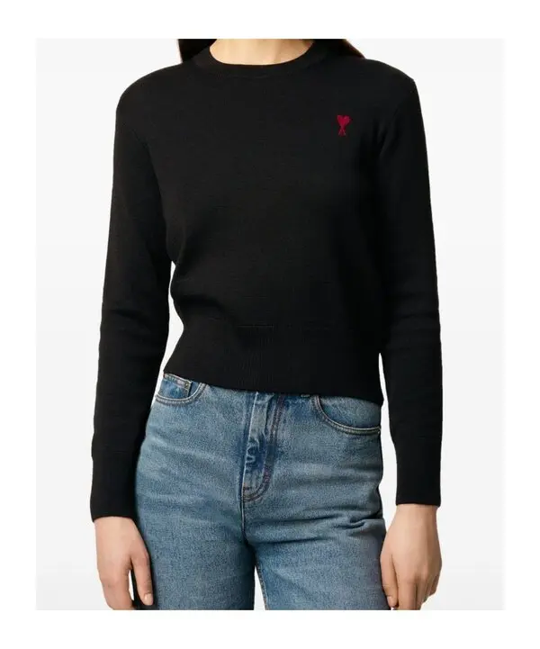Ami De Coeur Embroidered Crew Neck Sweater - Black