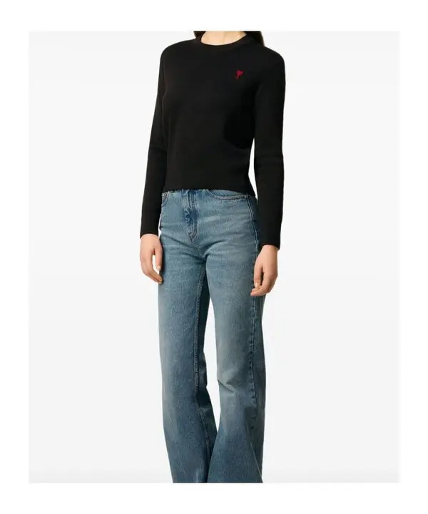Ami De Coeur Embroidered Crew Neck Sweater - Black