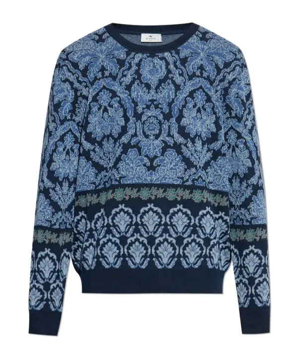 Etro Decorative Pattern Crewneck Knitted Jumper - Navy Blue