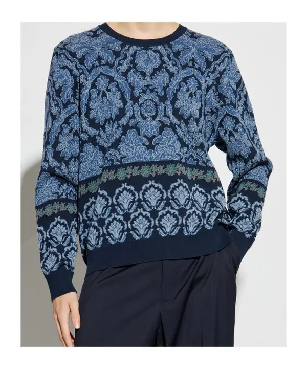 Etro Decorative Pattern Crewneck Knitted Jumper - Navy Blue